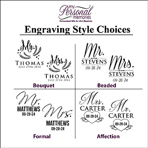 My Personal Memories Set of 2 Mr and Mrs Personalized Mason Jar Glasses - Engraved, Custom, Monogrammed Barware Glassware Gifts