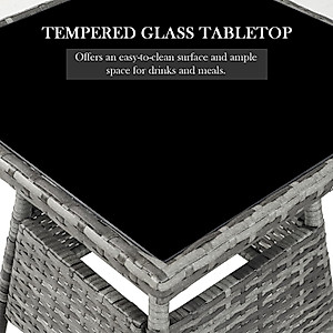 FUNKOCO 3 Pieces Patio PE Rattan Conversation Chair Set, Outdoor Furniture Rocking Chair Set with Water-Proof Cushion&Coffee Table for Garden,Backyard and Porch (Dark Blue)