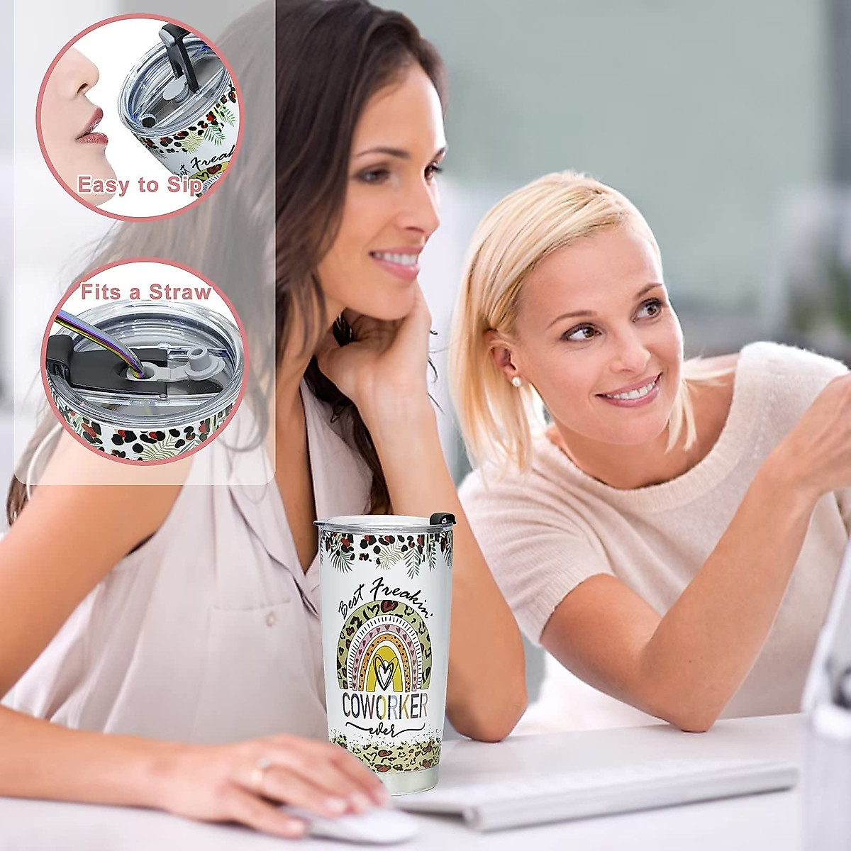 FlyweightZ Coworkers Gifts - 20oz Best Freakin Coworker Ever Tumbler Gifts for Women - Birthday Gift for Work Bestie - Going Away Gift Goodbye for Co Worker - Coworker Leaving Gift, 1 Piece