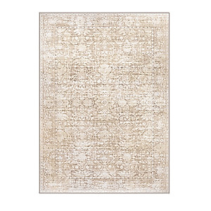 Area Rugs 9x12 Living Room Bedroom Rug: Machine Washable Rugs Low Pile Non Slip, Vintage Soft Large Rug Carpet for Bedroom, Kitchen, Dining Table Office Home, Beige