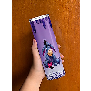 PROCHOICE Eeyore Purple Glitter Bear The Pooh Cartoon Tumbler Stainless Steel Vacuum Insulated Skinny Tumbler 20oz, Thermal Coffee Cup Travel Tea Mug Gift For Friends