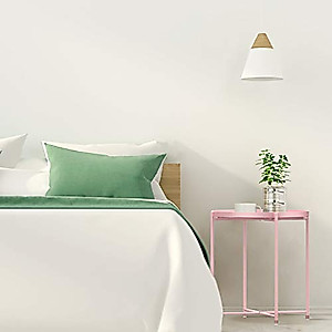 H HOMEWINS Tray Metal Round End Table,Pink Folding Small Side Table Outdoor & Indoor Accent Coffee Table for Small Spaces,Bedroom,Patio