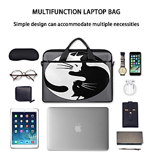 Black White Cat Laptop Computer Bag Waterproof Shoulder Messenger Bag 13-15 inch Durable Laptop Tote Bag with Shoulder Strap Handle Lightweight Crossbody Briefcase