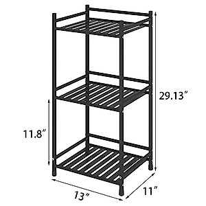 FKUO 3 Tier Bathroom Storage Open Shelf Unit, Free-Standing Metal Corner Rack Shelving for Kitchen, Living Room, Hallway (Matte Black, 3 Tier)