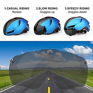 Shinmax Adult Bike Helmet,Bicycle Helmet with Removable Magnetic Goggles & USB Rechargeable Light Specialized Road Mountain Bike Helmet Adjustable Size Ultralight Cycling Helmet Men Women SM-T88