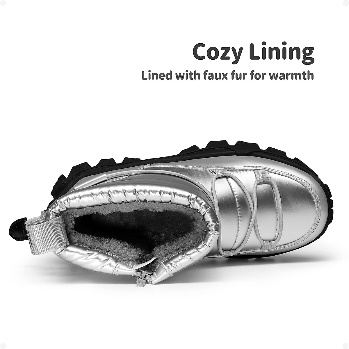 DREAM PAIRS Girls Boys Snow Boots Slip Resistant Outdoor Warm Ankle Winter Shoes Toddler/Little Kid,Size 2 Little Kid,Sliver,KSB218