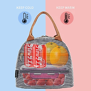 FlowFly Lunch Bag Tote Bag Lunch Organizer Lunch Holder Insulated Lunch Cooler Bag for Women/Men,White&Black Stripe