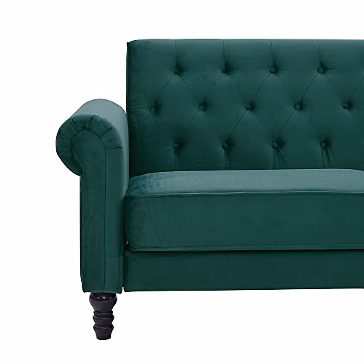 Classic Sofa Couch Mid Century Upholstered Velvet Fabric Tufted Sofa with Scroll Arms for Living Room Bedroom Apartment (Green) (CY001)