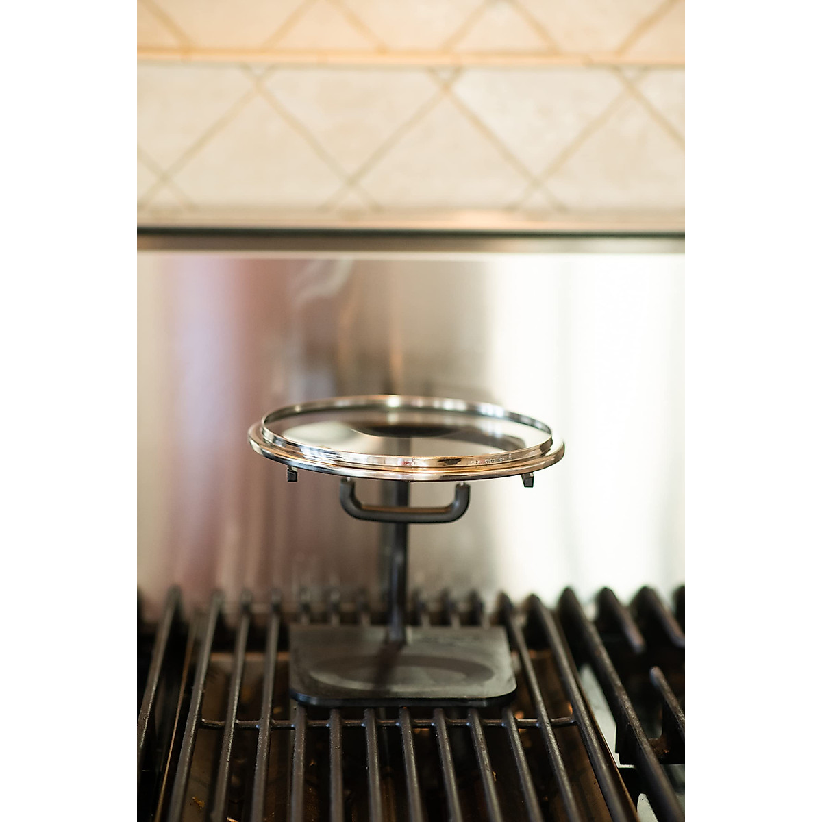 Hot Top Holder for Hot Pan Lids - No Burning of Hands - No Mess - No Condensation - Stone Black
