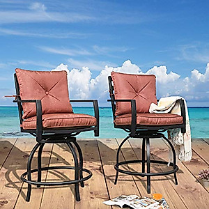 LOKATSE HOME Patio Stools Outdoor Swivel Bar Height Chairs Set of 2, Set, Red