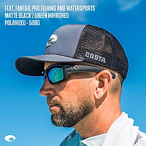 Costa Del Mar Mens Fantail Pro Fishing and Watersports Rectangular Sunglasses, Matte Grey/Blue Mirrored Polarized-580G, 60 mm