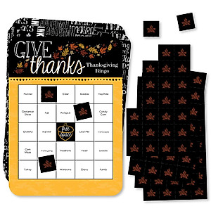 Big Dot of Happiness Give Thanks - Bingo Cards and Markers - Thanksgiving Party Bingo Game - Set of 18