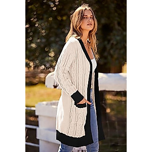 PRETTYGARDEN Women's 2024 Fall Cable Knit Cardigan Sweaters Casual Long Sleeve Open Front Loose Outerwear Coats (Beige,Medium)