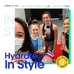 Giotto 32oz Large Leakproof BPA Free Drinking Water Bottle with Time Marker & Straw to Ensure You Drink Enough Water Throughout The Day for Fitness and Outdoor Enthusiasts-Ombre Gray Black