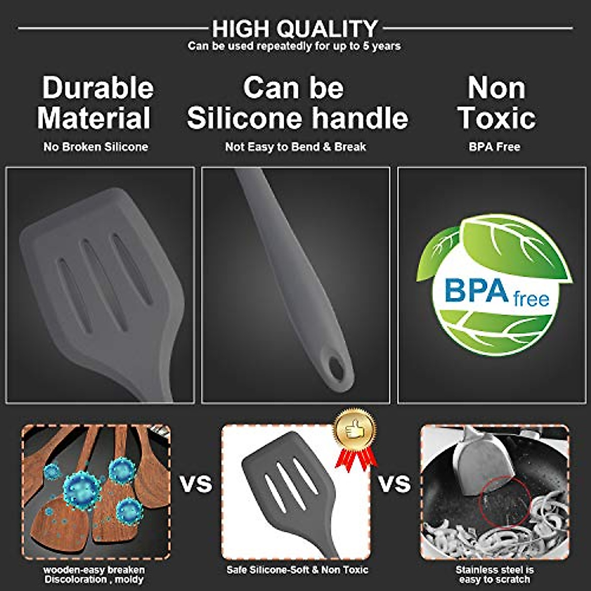 Cooking Utensils Set,15 Piece Silicone Kitchen Utensil Set,Non-Stick Silicone Cooking Utensils,Heat Resistant 446°F Cookware Utensil Set,Kitchen Utensils Set with Holder(Non Toxic)