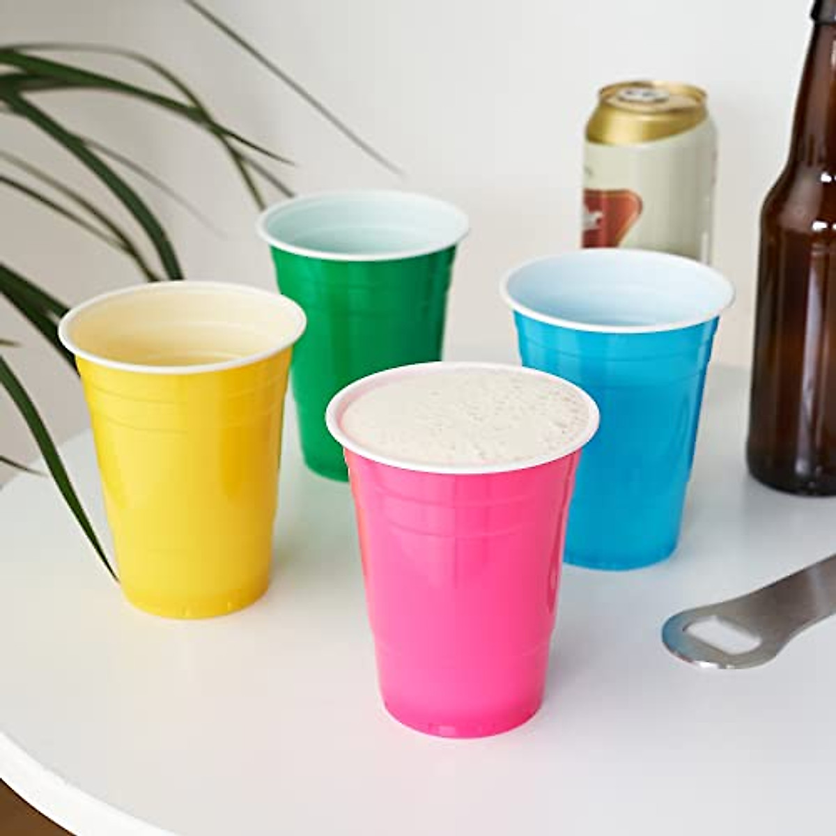 True Bright Party Cups, Disposable Cups, Drink Cups for Cocktails and Beer, 16 Ounce Capacity, Plastic, Multicolor, Set of 24