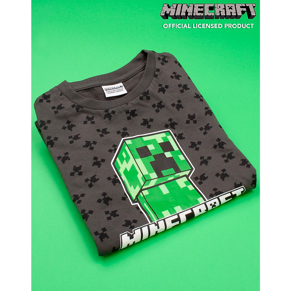 Minecraft T Shirt Boys Kids Creeper Short Sleeve Grey Top Merchandise 9-10 Years