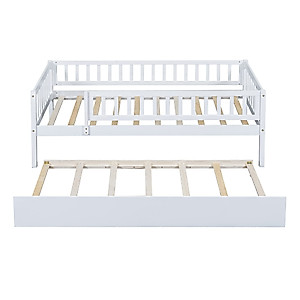 Harper & Bright Designs Twin Size Daybed with Trundle, Wood Kids Twin Platform Bed Frame with Rails, No Box Spring Needed, Easy Assembly (White)