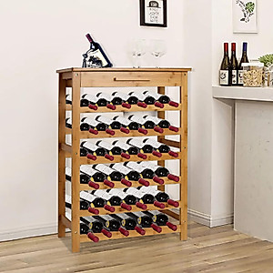 Kinsuite 36 Bottle Wine Rack Freestanding Floor with Drawer Bamboo Wine Rack Table Storage Holder Display 6 Shelves for Storing Wine for Home