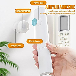 Erice 2 Pcs Remote Control Holder Hook, Wall Mount Storage Magnetic White Hook, No Punching Strong Magnetic Hooks for TV Air Conditioner Bed Remote Control Keys