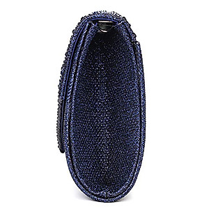 CurvChic Women Evening Bag Clutch Rhinestone Envelope Party Handbag Bridal Prom Purse (Navy Blue)