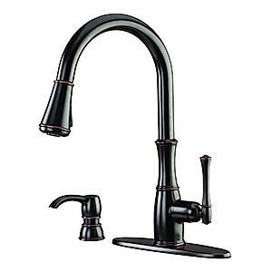 Pfister Wheaton Kitchen Faucet with Pull Down Sprayer and Soap Dispenser, Single Handle, High Arc, Tuscan Bronze Finish, GT529WH1Y, Large