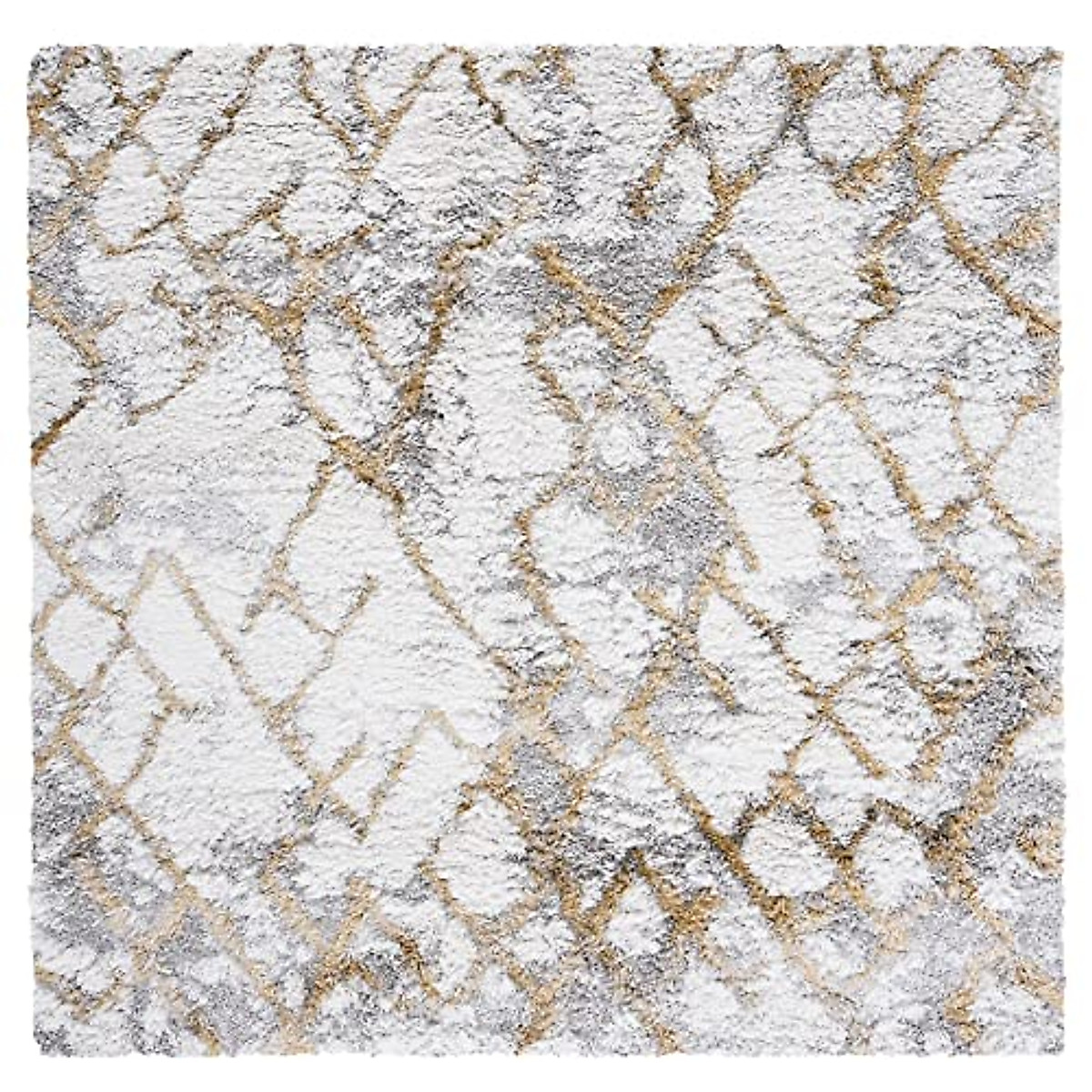 SAFAVIEH Horizon Shag Collection 6'7" Square Ivory/Gold HZN894D Modern Abstract Non-Shedding Living Room Dining Bedroom 2-inch Thick Area Rug