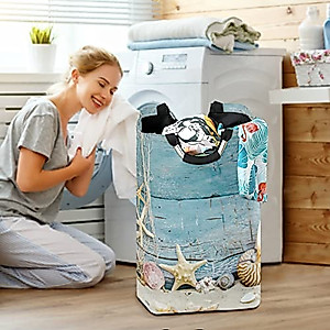 xigua Sea Beach Laundry Hamper with Handle Collapsible Laundry Basket Freestanding Clothes Hamper Storage Basket for Toys Clothes Organizer