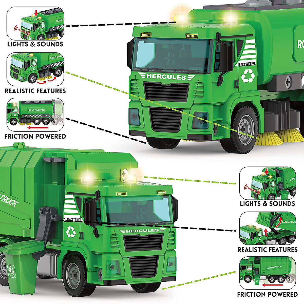 Garbage Truck Toys - 2-in-1 148 Pcs STEM Garbage Truck & Street Sweeper Take Apart Toy w/Drill, Push & Go, Lights & Sounds for Kids – Construction Vehicle Playset for Boys Ages 5 6 7+ Years Old