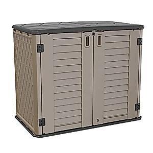 ADDOK 26 Cu.ft Outdoor Storage Shed Multi-Function, Lockable Horizontal Storage Unit Weather Resistance, Thick HDPE Resin Storage Cabinet for Backyards, Patio, Garden(Brown)