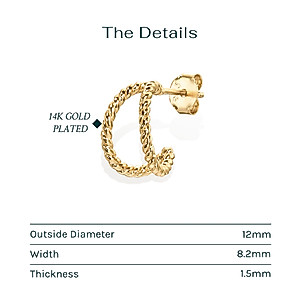 PAVOI 14K Gold Plated Sterling Silver Split Hoop Huggie Earrings in Rose, White, and Yellow Gold (Rope Plated)