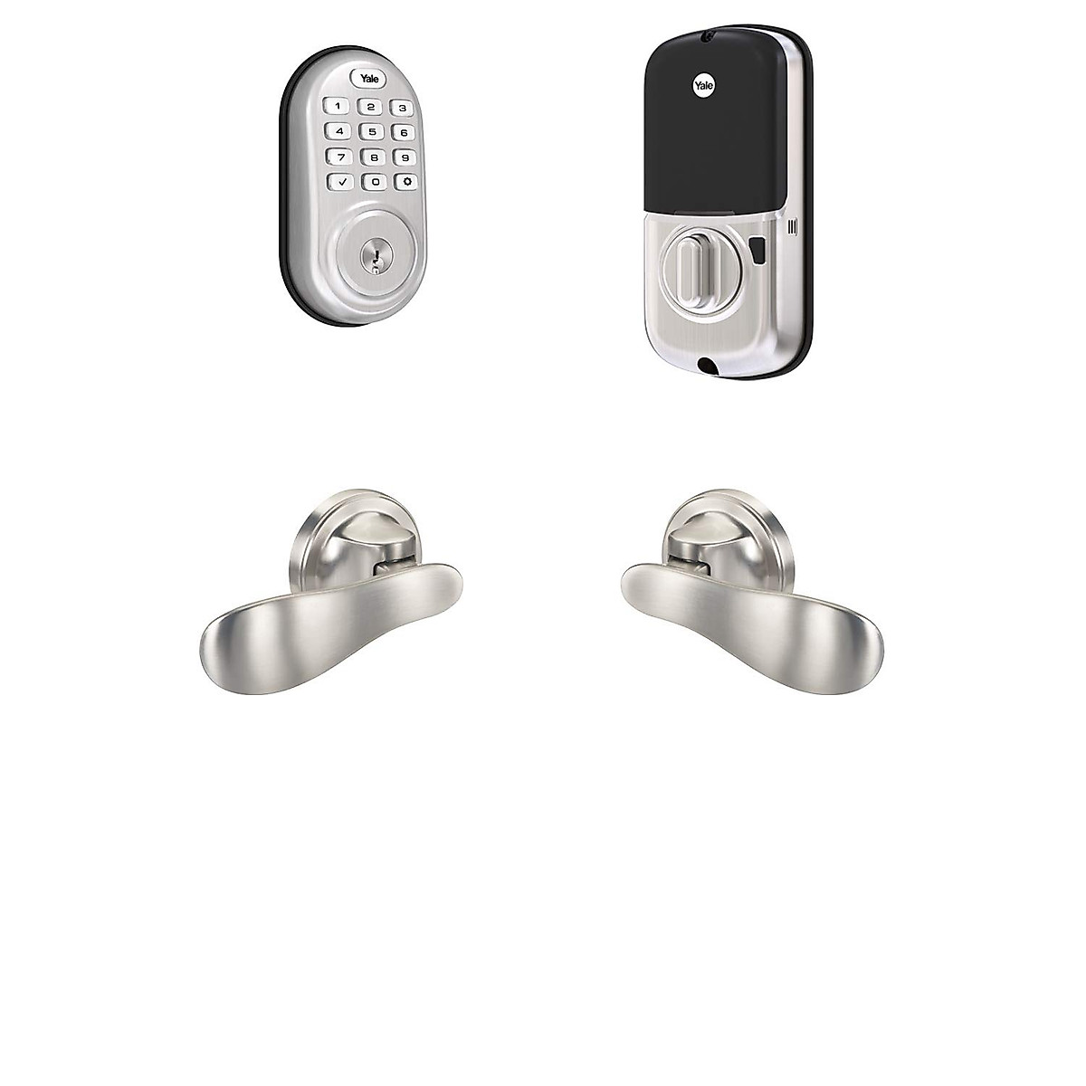 Yale Security B-YRD216-ZW-NV-619 Yale Assure Lock Z-Wave with Navis Paddle-Works with Ring Alarm, Smartthings, and Wink Smart Keypad Deadbolt with Matching Lever, Satin Nickel