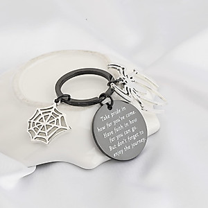 FUSTMW Spider Web Keychain Halloween Spider Gifts Spider Charm Pendant Keychain Spider Movies Fans Inspirational Gifts (black)