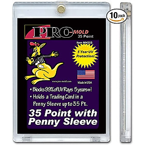 10-Count Pro-Mold 35pt. Magnetic One-Touch Card Holders Holds Sleeved Card USA Made with Cleaning Cloth, Gold