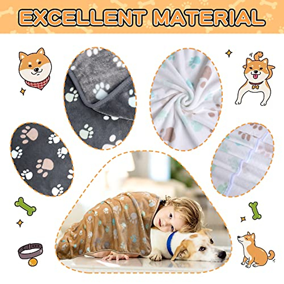 Rezutan Upgraded Dog Blankets for Large Dogs, 3 Pack Dog Cat Flannel Blankets Washable, Soft Pet Mat Throw Cover for Kennel Crate Bed, Cute Paw Pattern, Dog Blanket, Pet Blanket 31" x 41"