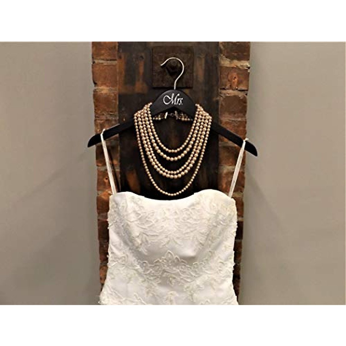 NAHANCO MRSMRS20217 Same Sex, Gay Pride Hanger Set, Black Wood Hangers with Silver Imprint (Mrs. and Mrs.), 17” (2-Piece Set), Black w/Silver Imprint