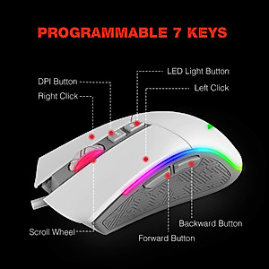 Havit Mechanical Keyboard and Mouse Combo RGB Gaming 104 Keys Blue Switches Wired USB Keyboards with Detachable Wrist Rest, Programmable Gaming Mouse for PC Gamer Computer Desktop (White)