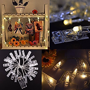 Dopheuor Photo Clip String Lights LED Fairy Clip String Lights Hanging Photo Pictures Battery Operated for Gifts Patio Christmas Bedroom Wedding Birthday Party Halloween Festival Decor (no Battery)