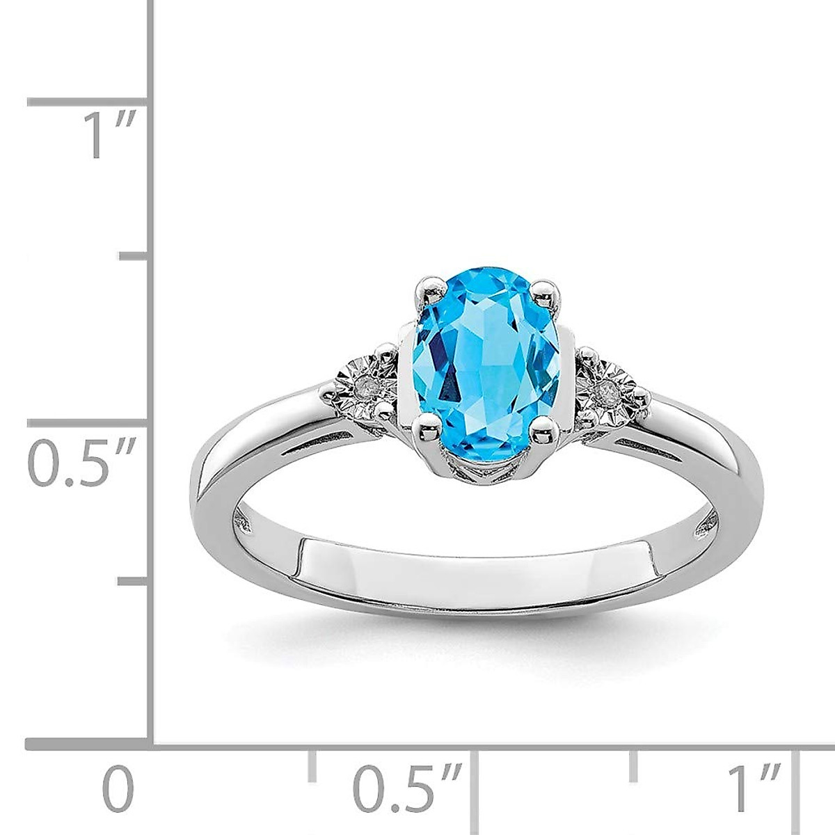 Solid 925 Sterling Silver Diamond & Light December Simulated Birthstone Blue Simulated Topaz Engagement Ring (.01 cttw.) (2mm)