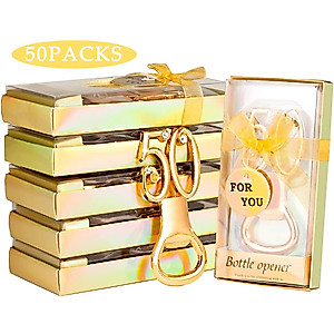 50PCS Packs Golden 50 Bottle Openers for 50th Birthday Party Favors or 50th Wedding Anniversary Party Gifts 50th Birthday Party Gifts Souvenirs Decorations for Guests