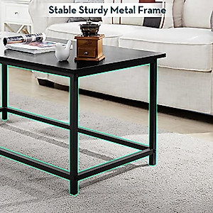 SAYGOER Black Coffee Table Simple Modern Coffee Tables Open Design Rectangular Minimalist Center Table for Living Room Home Office Industrial Cocktail Tables, Easy Assembly, 39.37 x 19.69 x 17.72