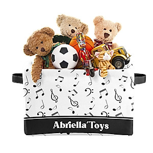 Music Notes Stars Black Storage Baskets for Organizing, Foldable Storage Baskets for Shelves, Fabric Storage Bins with Handles