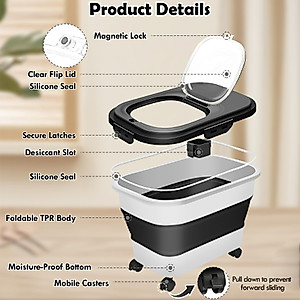 Rice Storage Container, 20-30Lbs Airtight Large Dog Cat Food Storage Containers with Wheels, Scoop & Measuring Cup, Collapsible Kitchen Flour Bin, Dry Food Storage Holder for Rice Kibble Pet Food