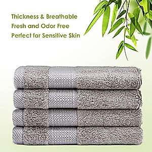 CANFOISON Bamboo Washcloths for Face and Body, 4 Pack Light Gray Washcloths for Adult Kids Baby Luxury Super Soft Highly Absorbent Bathroom Towels 13"x13"