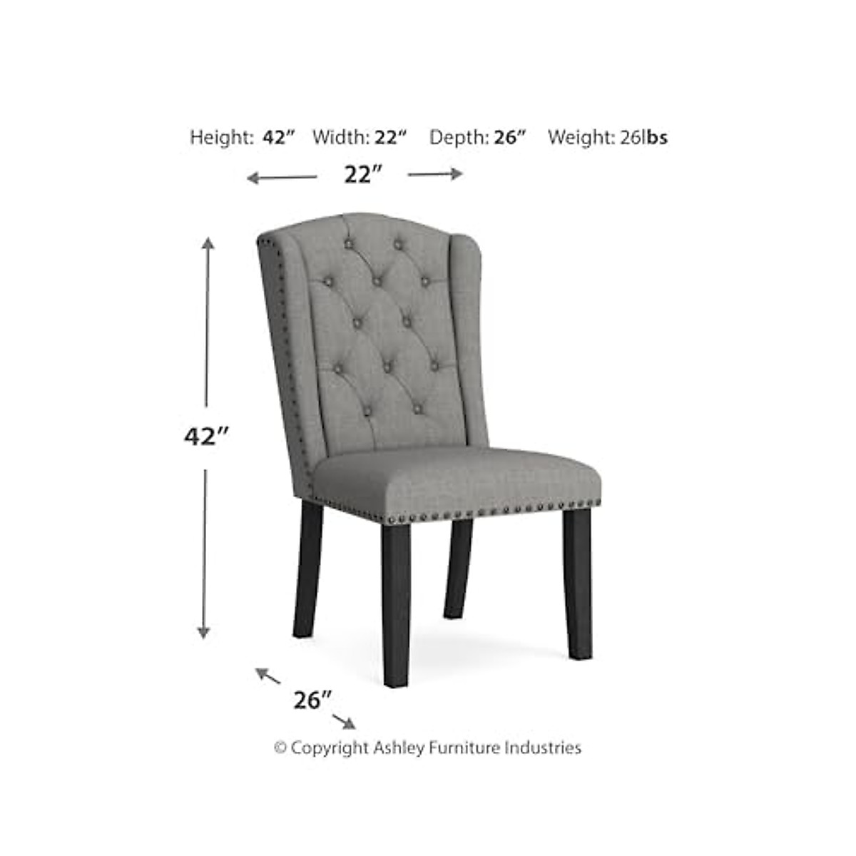 Signature Design by Ashley Jeanette Modern Tufted Dining Upholstered Side Chair, Set of 2, Gray