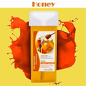 Honey Roll-on wax,Body Hair Removal Wax Cartridge,Depilatory Wax Roller,Roll-On Refillable Depilatory Heater Wax,for Normal & Sensive Skin, Body,Legs Self Waxing,for Professional or Home