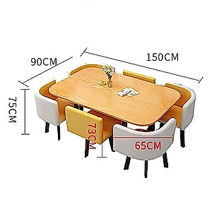 MAxba Office Conference Table Rectangle Dining Table with 6 Chairs Business Reception Table Set 90 * 150cm Space-Saving Negotiation Table (Color : Pink)