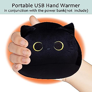 CRIMMY Heating Pad for Period Menstrual Cramps Pain Relife, Cute Small Portable Heat Pads for Travel, Mini Stuffed Animal USB Electric Hot Pack for Back Neck Eyes Hands (Black cat)