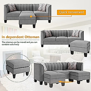 Shintenchi Upgraded Convertible Sectional Sofa Couch, 3 Seat L Shaped Sofa with High Armrest Linen Fabric Small Couch for Living Room, Apartment and Office (Grey)