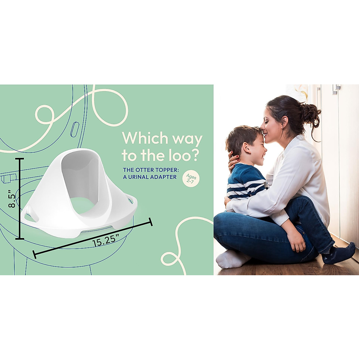 The Otter Topper | Urinal Adapter for Potty Training and Beyond, Easy-to-Clean, Made in USA, Age 2-7 Boys' Urinal Trainer with Sleek Design to Keep Kids' Bathroom Clean from Loo La La